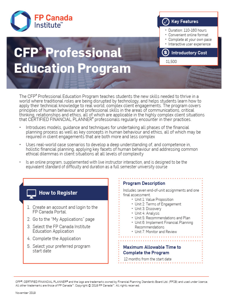 FP Canada Institute CFP Professional Education Program | PDF