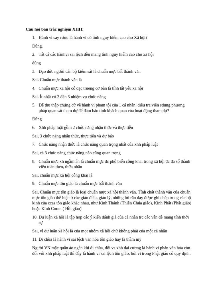 Câu hỏi bán trắc nghiệm XHH | PDF