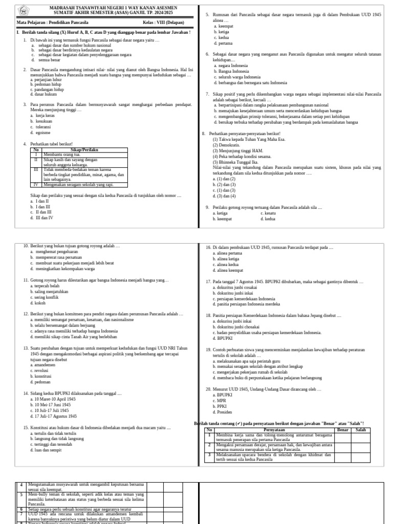 Soal Pas PKN Kelas 8 | PDF