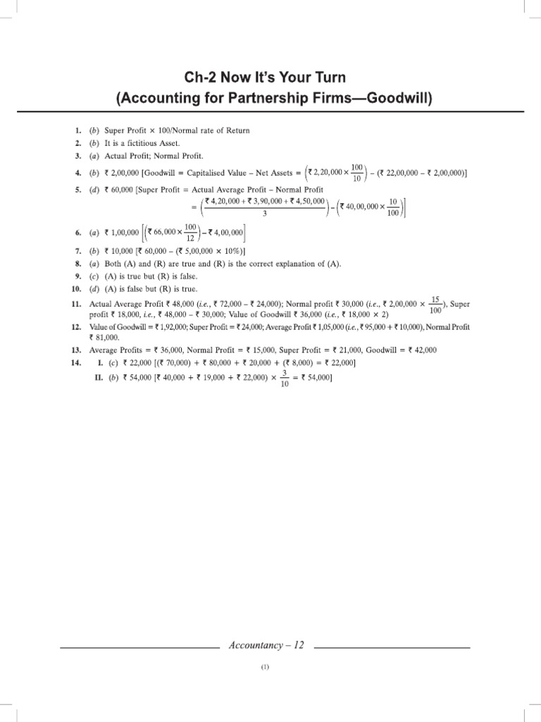 Cbse Cl12 Together With Accountancy Solutions to Now Its Your Turn Ch 2 | PDF