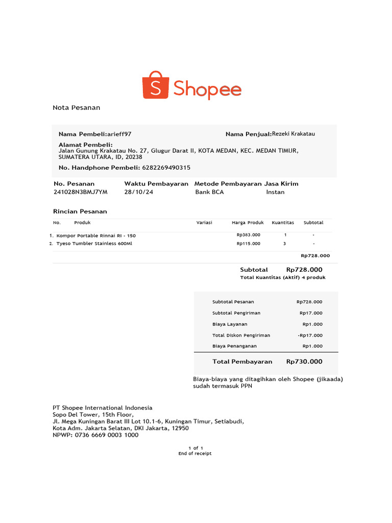 Invoice SHOPEE | PDF