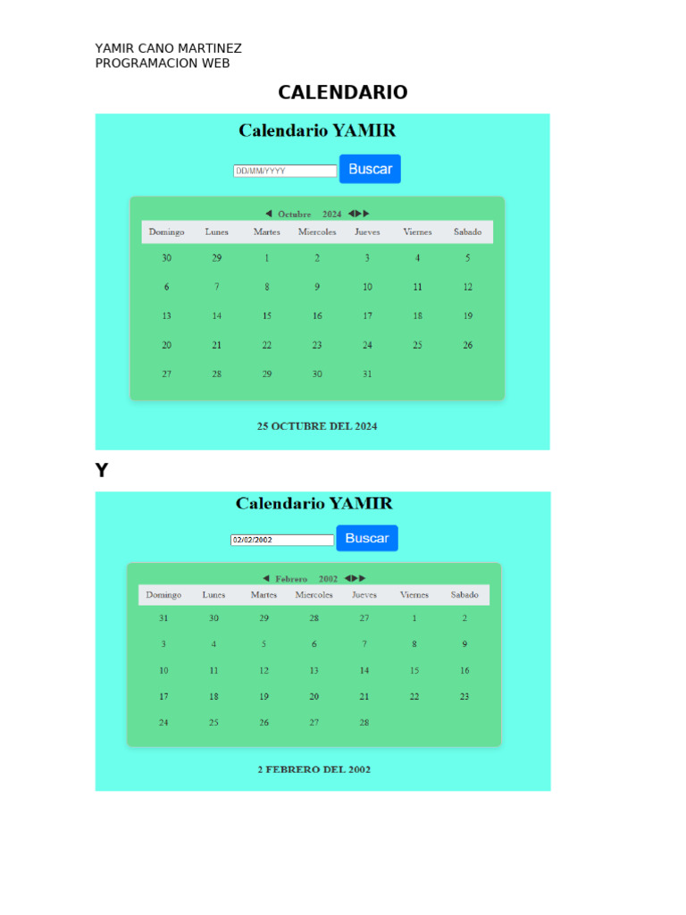 Calendario Interactivo en HTML y JS | PDF | Desarrollo web | Estándares web