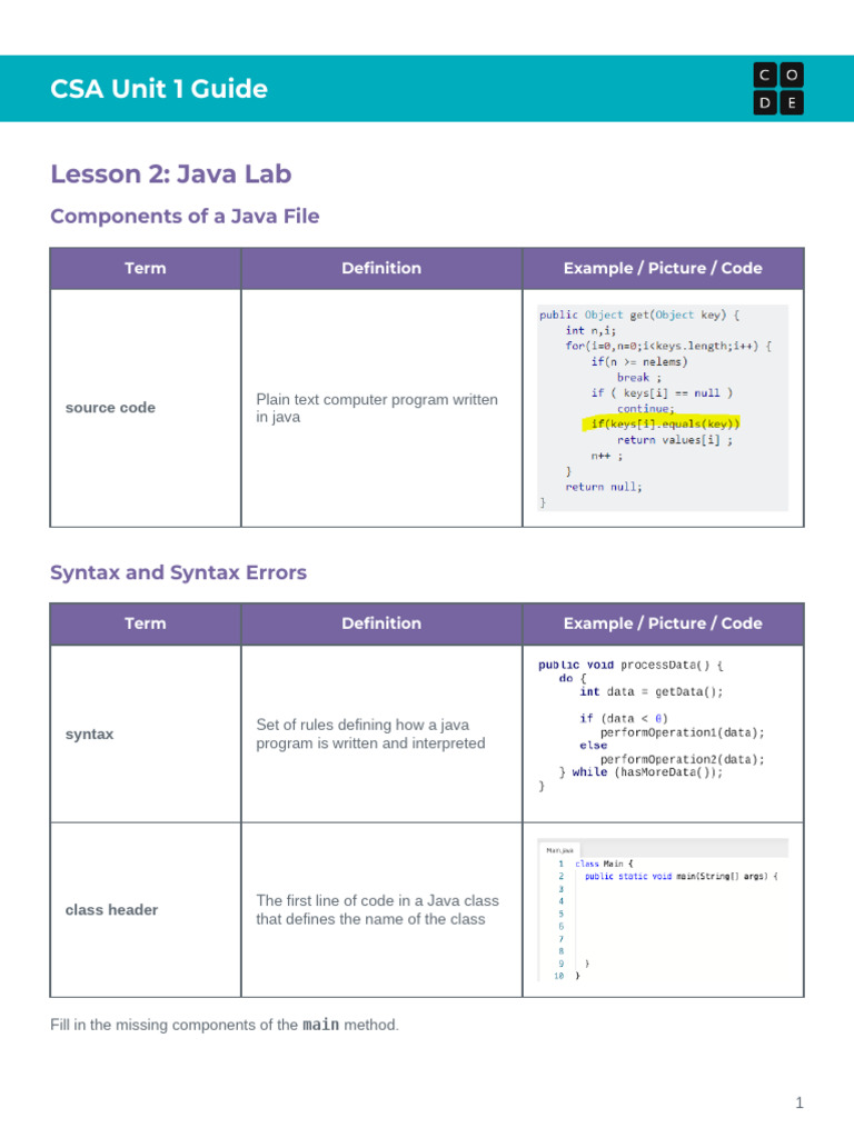 CSA Unit 1 Lesson 2 Guided Notes | PDF