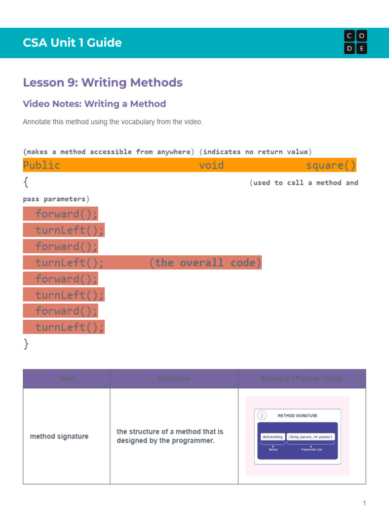 CSA Unit 1 Lesson 9 Guided Notes | PDF