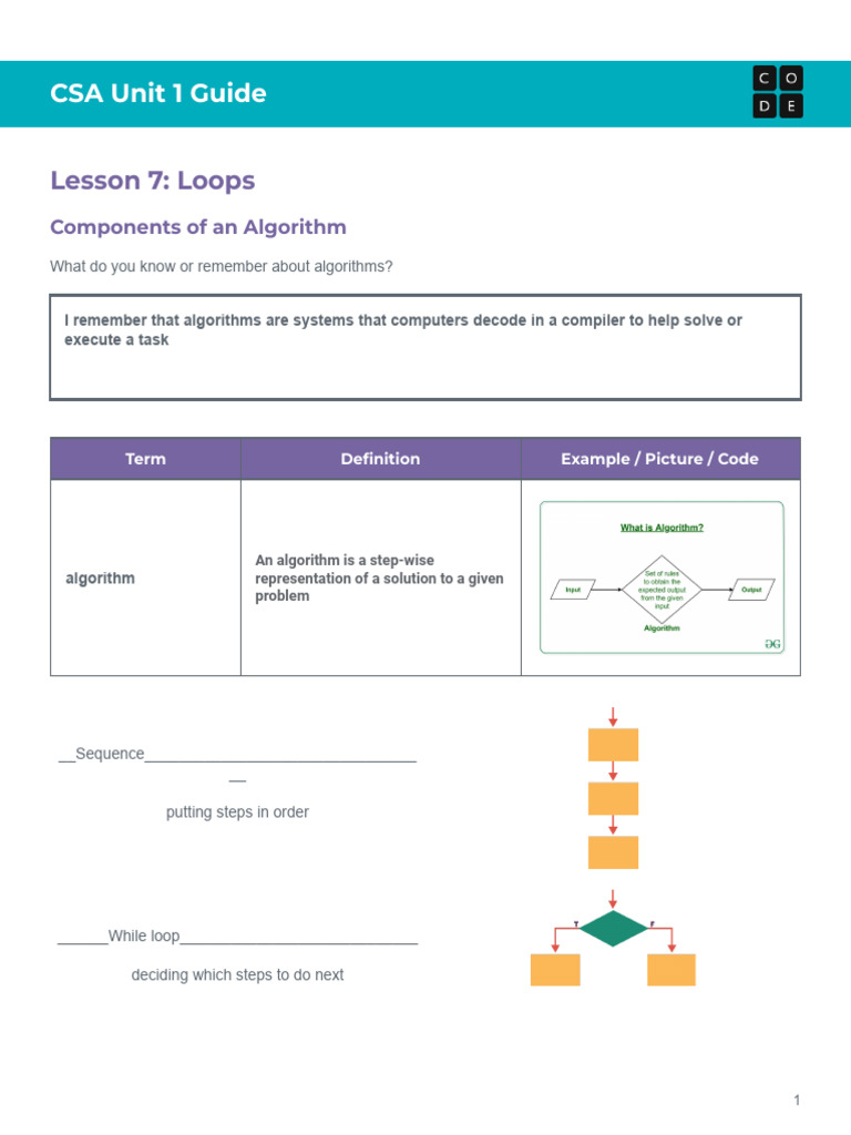 CSA Unit 1 Lesson 7 Guided Notes | PDF | Control Flow | Algorithms