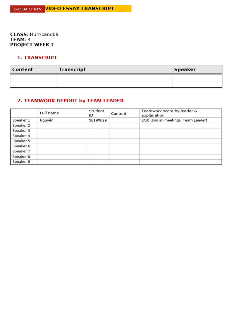 Class - Team Transcript | PDF