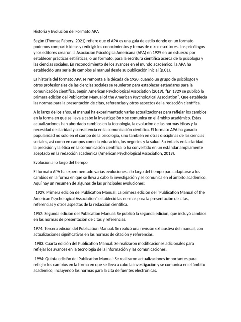 Evolución del Formato APA en la Escritura | PDF | Estilo apa | Sicología