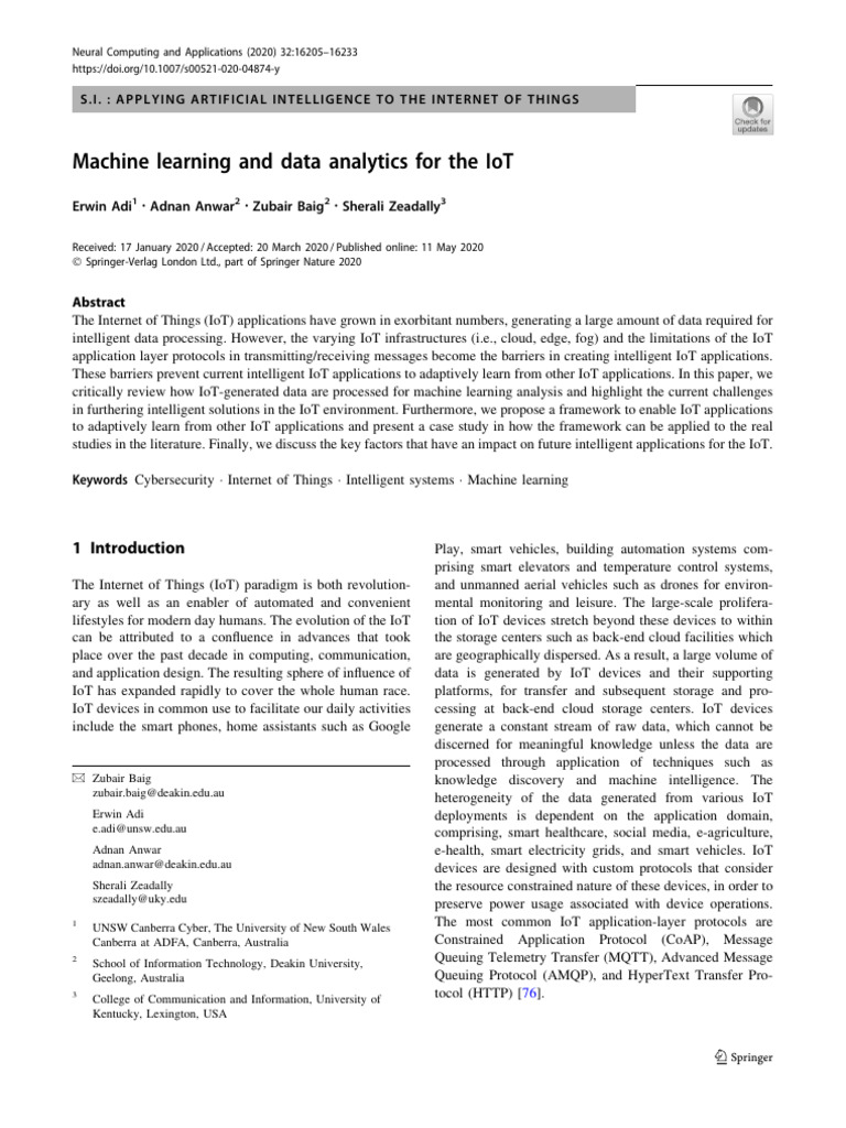 Machine Learning and Data Analytics For The Iot: S.I ...
