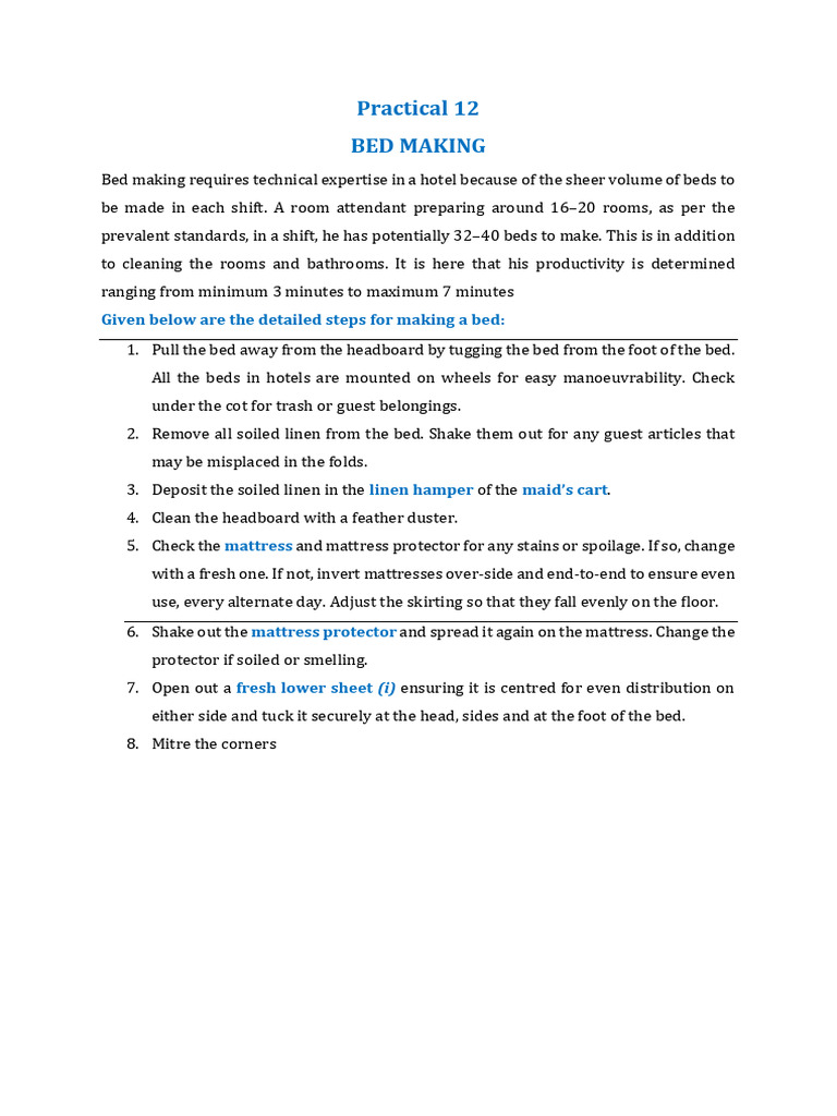 Practical 12 - Bed Making | PDF | Bed | Bedding