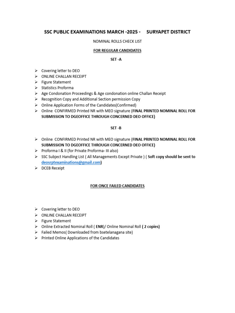 SSC Nominal Rolls Checklist 2025 | PDF