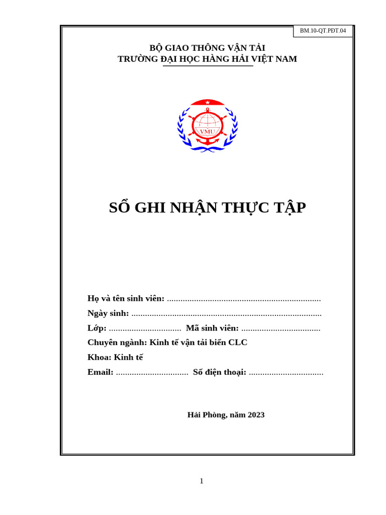 Sổ ghi nhận thực tập-ngành KTVTB (CLC) | PDF