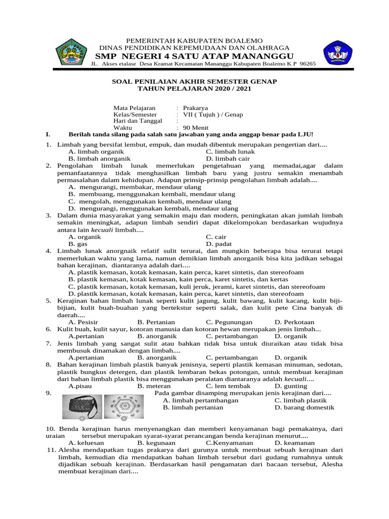 Soal Siap Prin Prakarya KLS 7 Genap | PDF