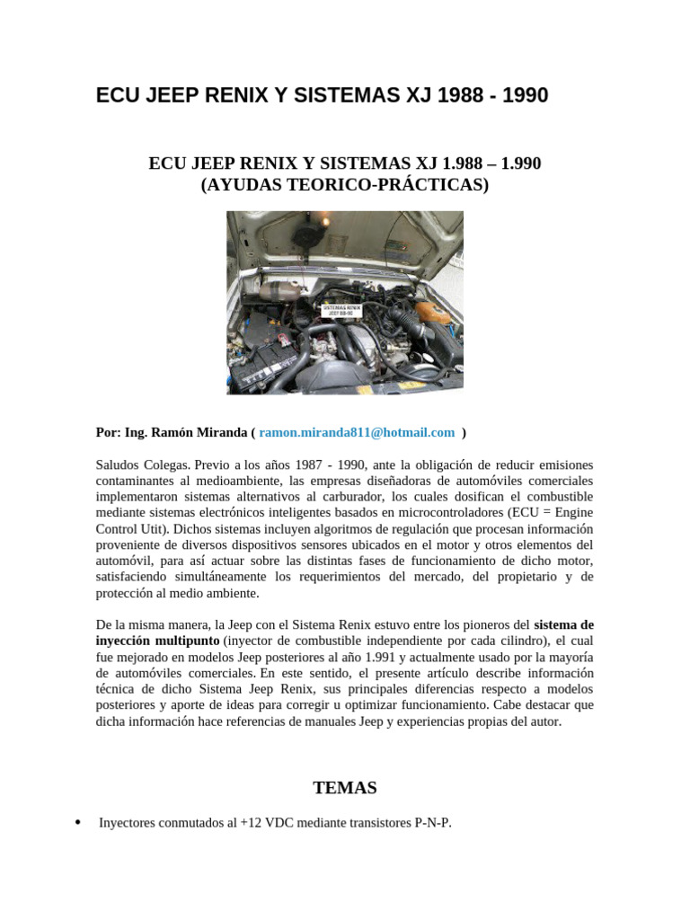Ecu Jeep Renix y Sistemas XJ 1988 | PDF | Relé | Inyección de combustible