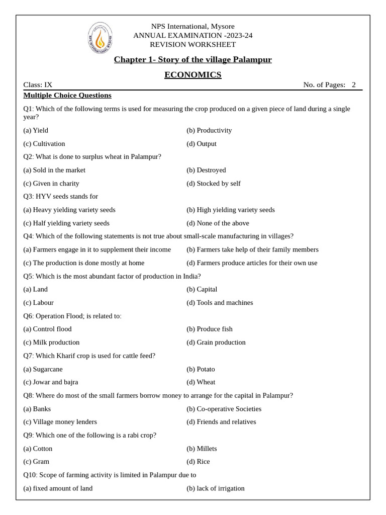 Factors of Production in Palampur | PDF | Agriculture | Economies