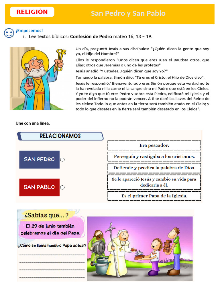 d4 A2 Ficha Rel. San Pedro y San Pablo | PDF