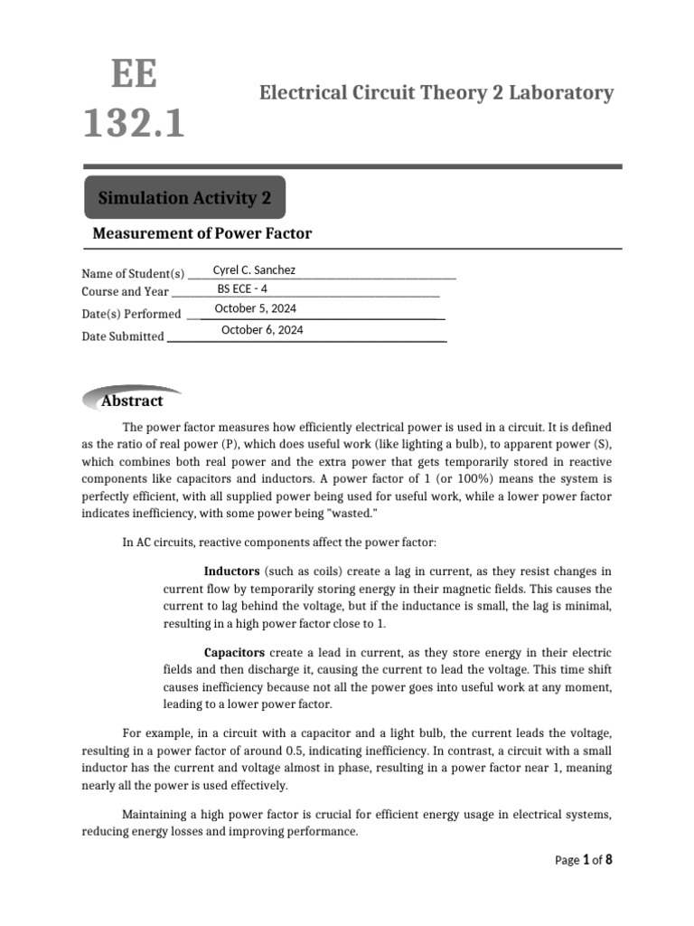 Sanchez Eee132.1 Simulation Act2 | PDF | Ac Power | Electrical Network