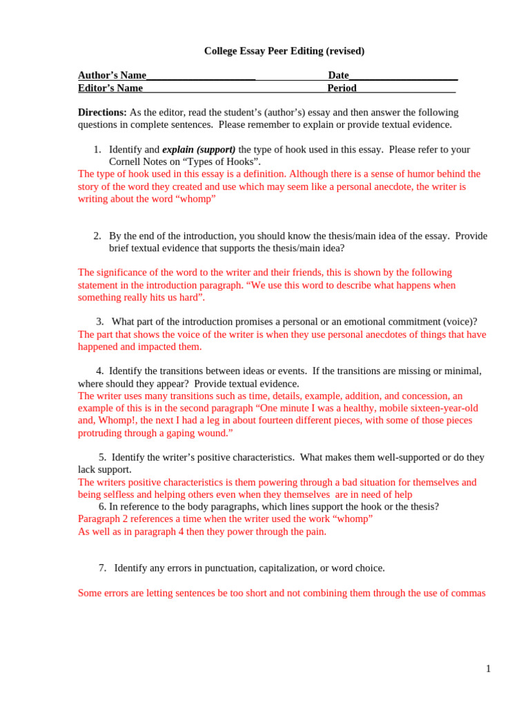 College Essay Peer Editing Guide | PDF | Essays | Writing