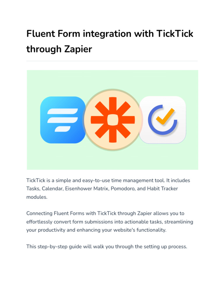 Fluent Form integration with TickTick through Zapier (1) | PDF | Gmail | World Wide Web
