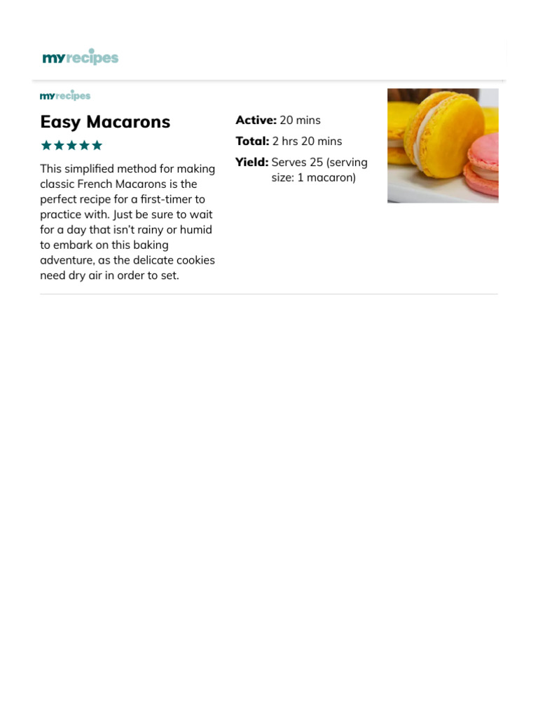 Easy Macarons Recipe - MyRecipes | PDF | Macaron | Baking