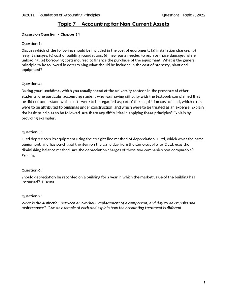 BX2011 Topic07 Tutorial Questions 2022 | PDF | Depreciation | Expense