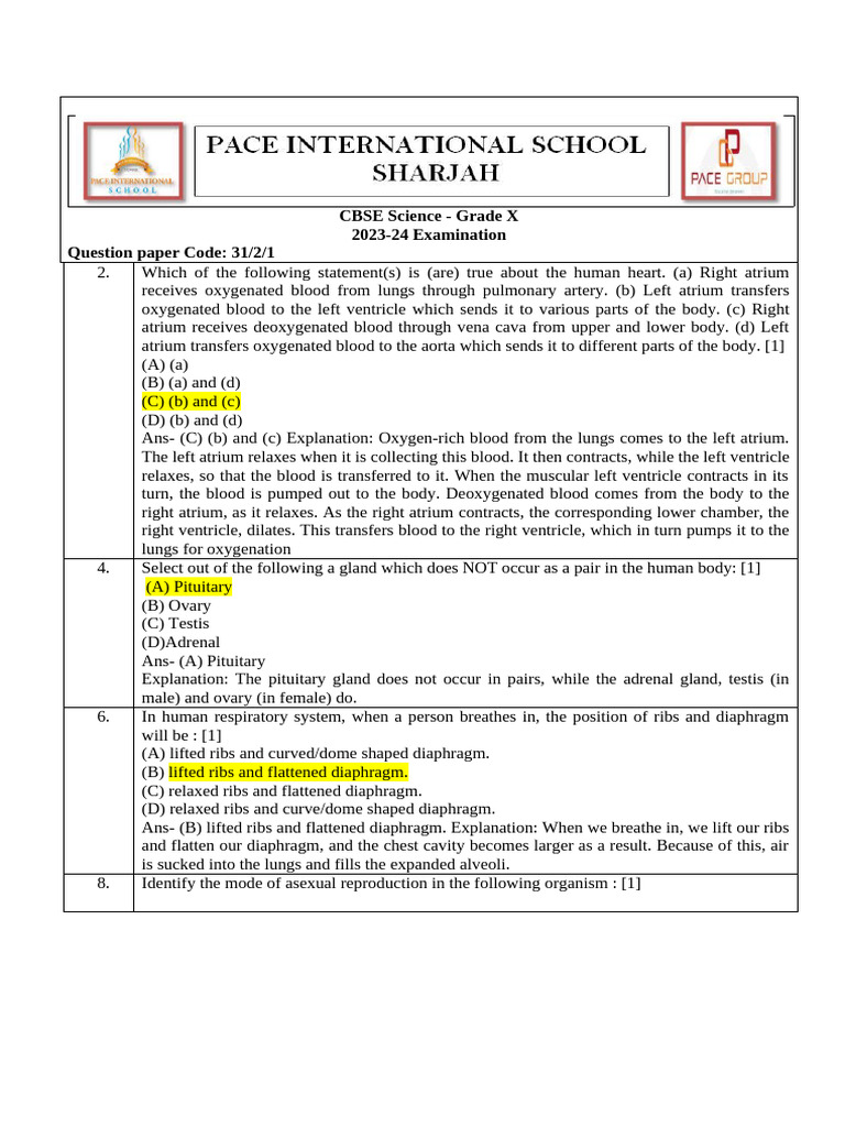 2023-2024- QP 2&ANSWER KEY | PDF | Atrium (Heart) | Ventricle (Heart)