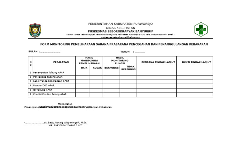 Monitoring Pemeliharaan APAR | PDF