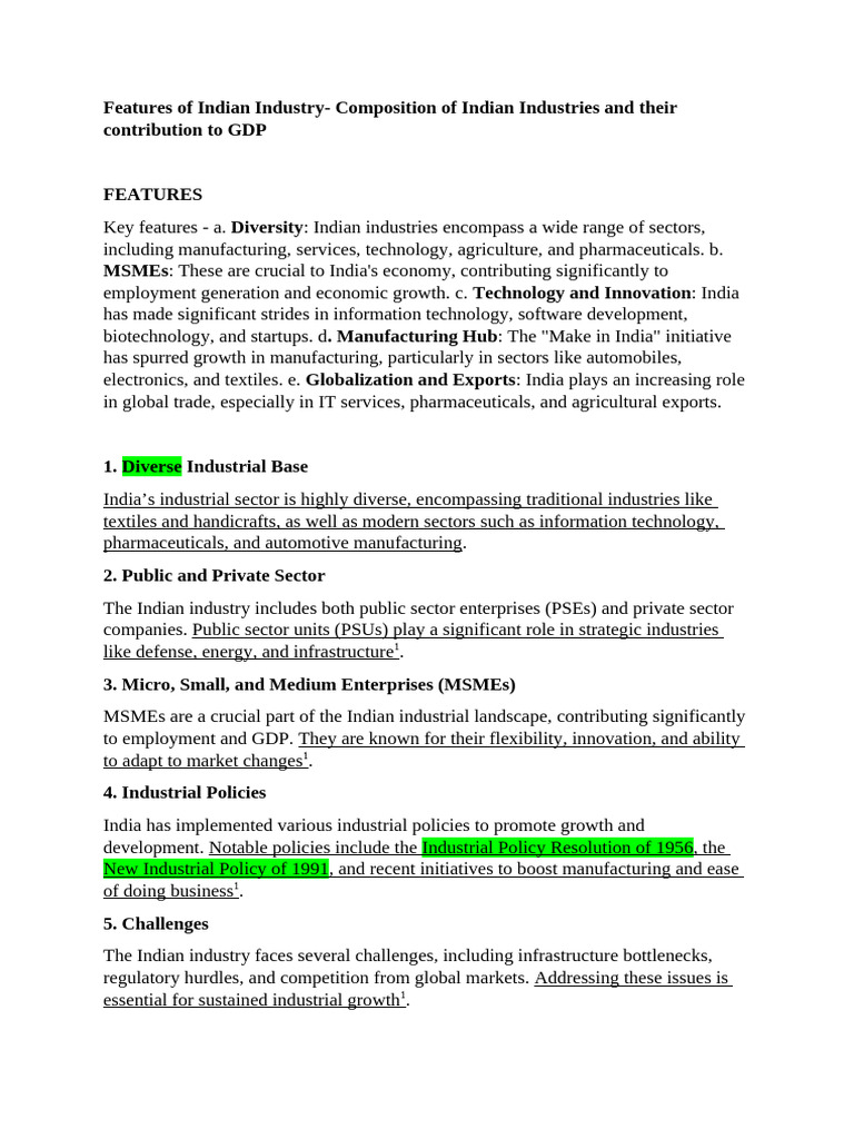 Indian Industry Features and GDP Impact | PDF | Agriculture ...