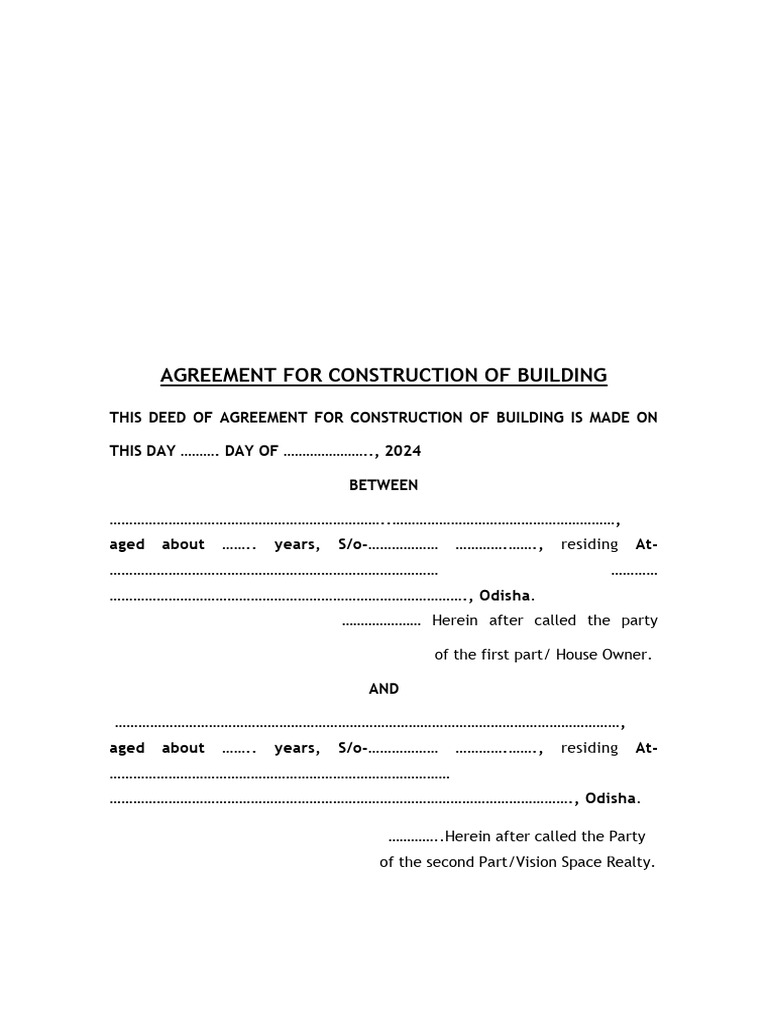 Construction of Building Agreement (Blank) | PDF