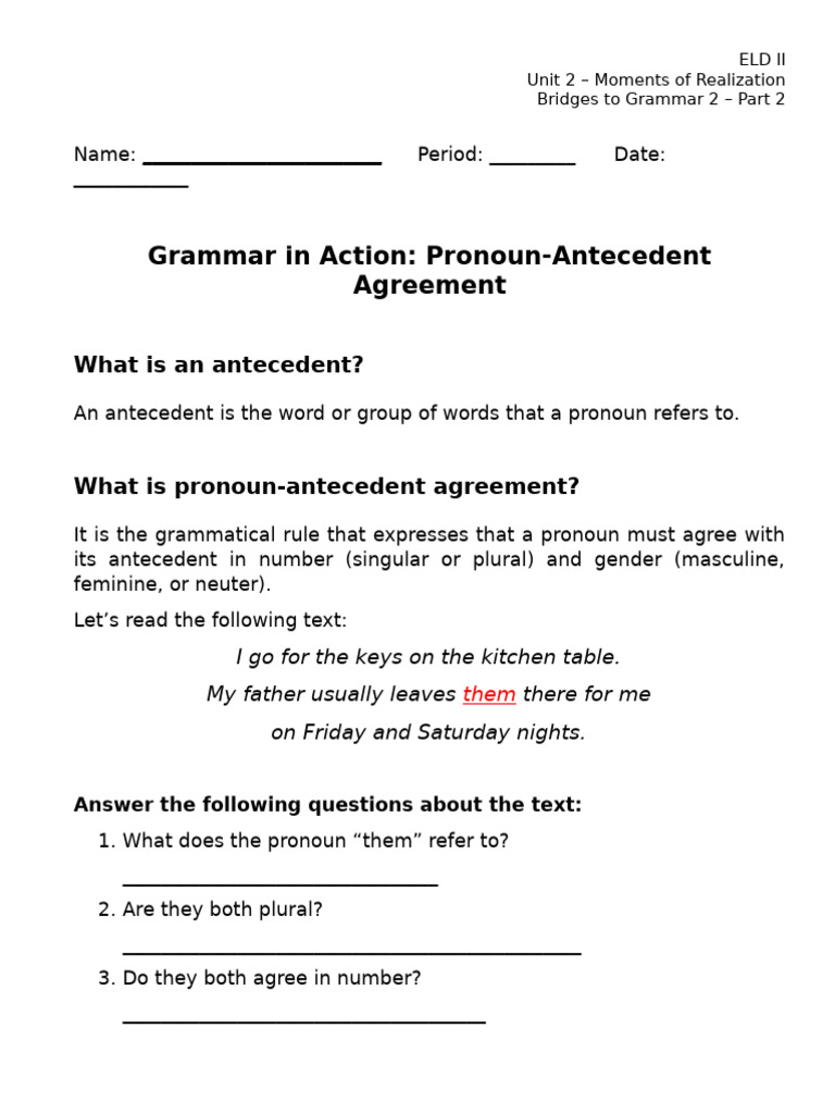 ELD II - Unit 2 - Bridges To Grammar 2 - Part 2 | PDF | Grammatical ...