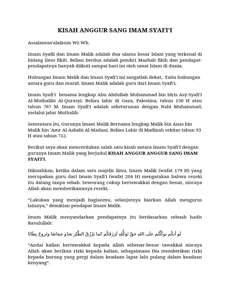 Kisah Anggur Imam Syafi'i dan Malik | PDF