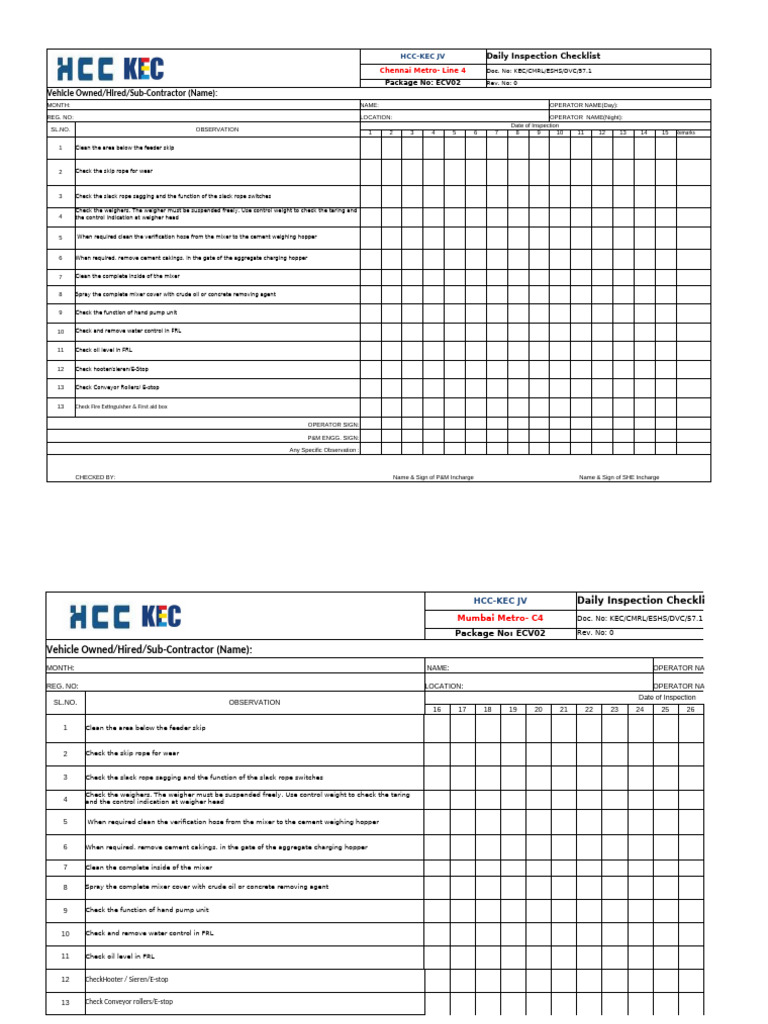 Batching Plant Checklist | PDF | Materials