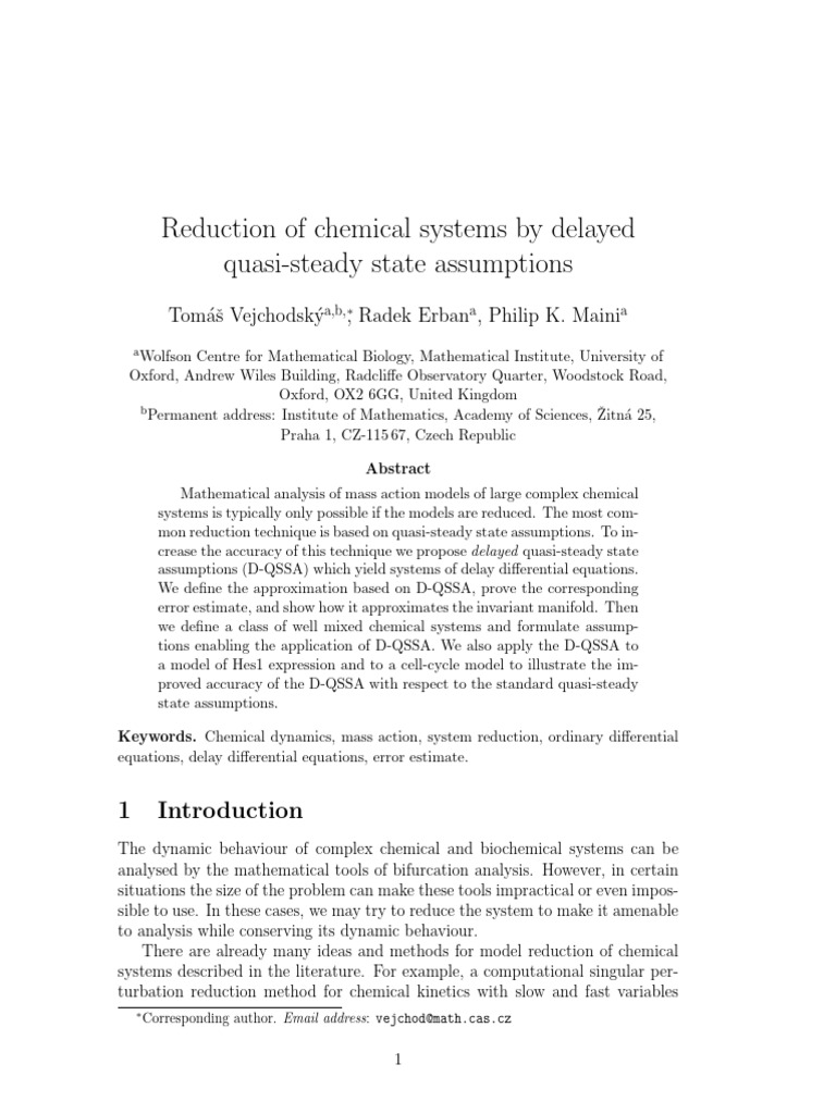 Reduction of Chemical Systems | PDF | Ordinary Differential Equation ...