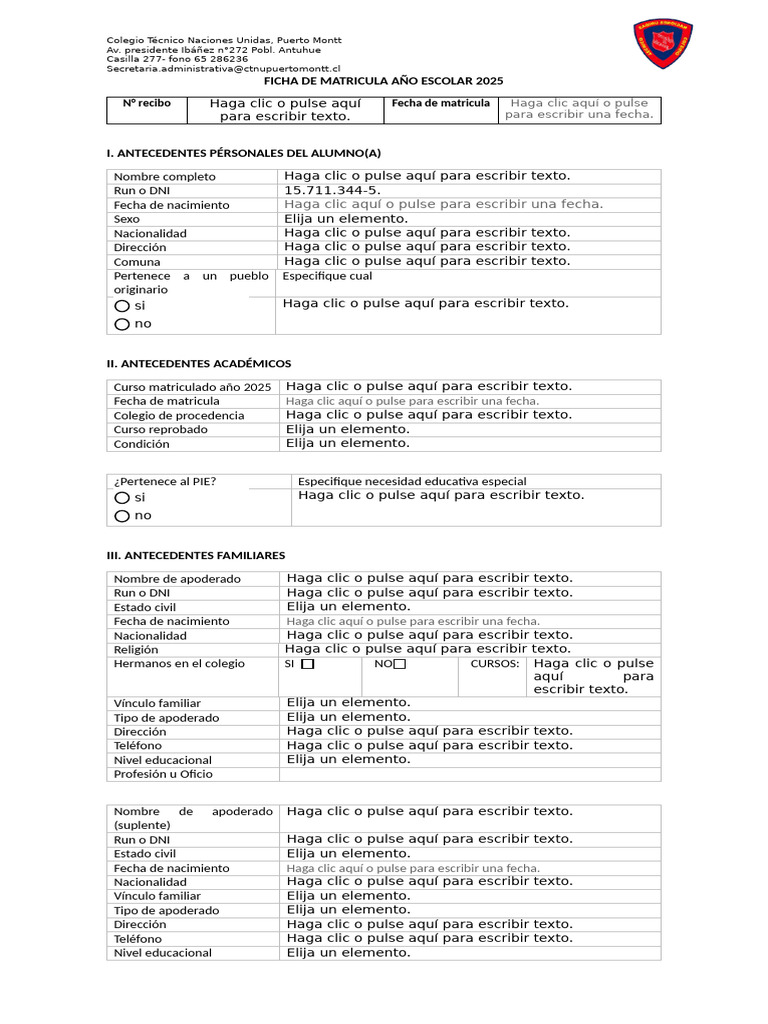 Ficha Pre Matricula Año Escolar 2025 Actualizada | PDF