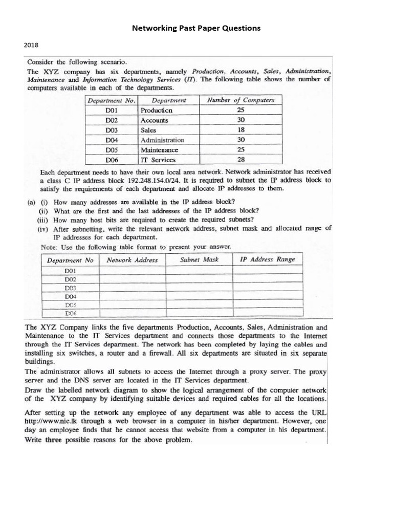 Networking Past Paper Questions | PDF