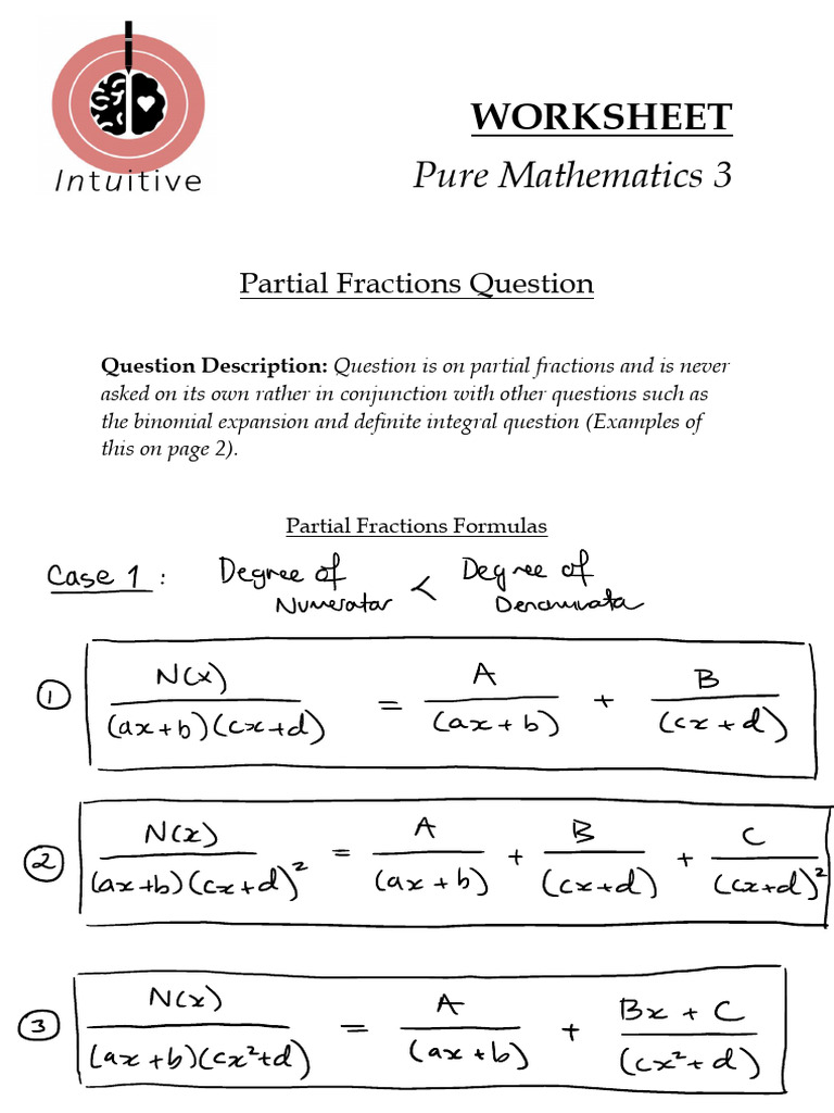 Partial Fractions Worksheet Guide | PDF