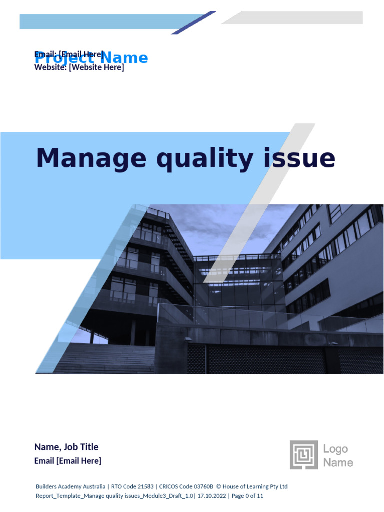 Manage Quality Issue Report Template - Ass2.6 | PDF