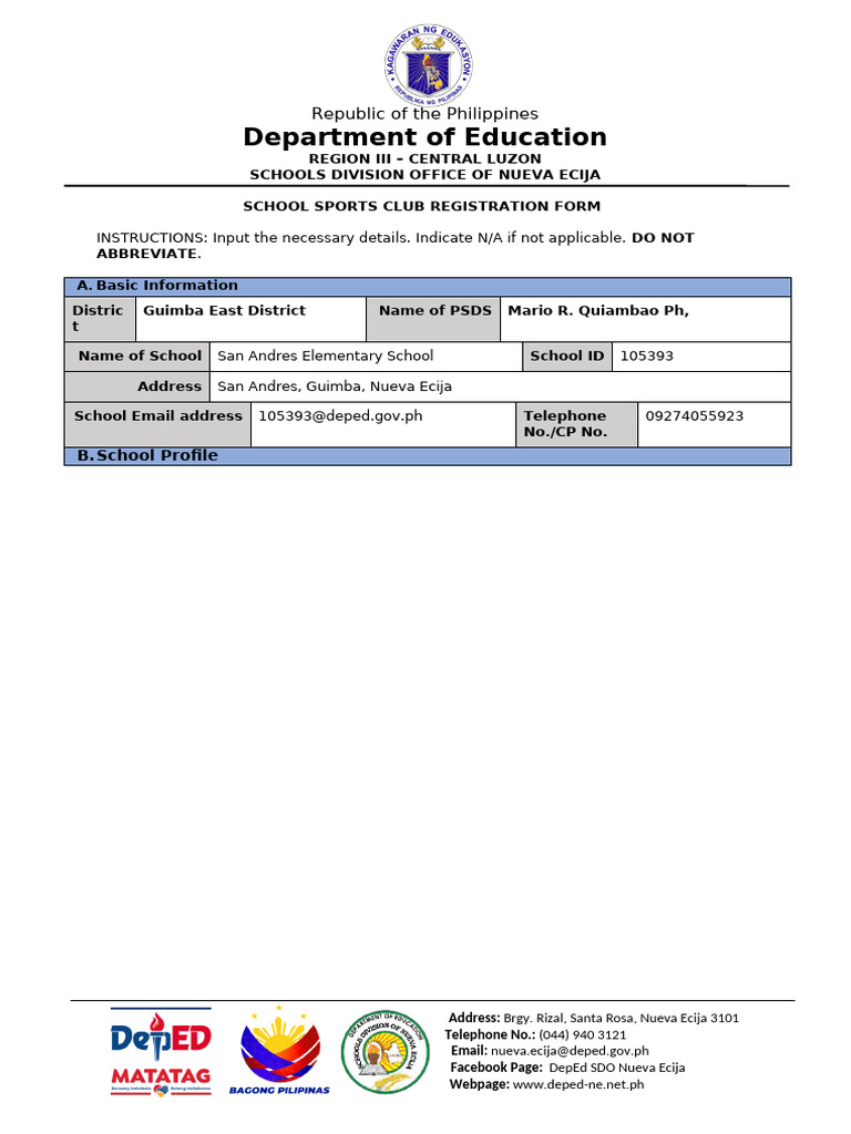 School Sports Club Registration Form | PDF | Sports