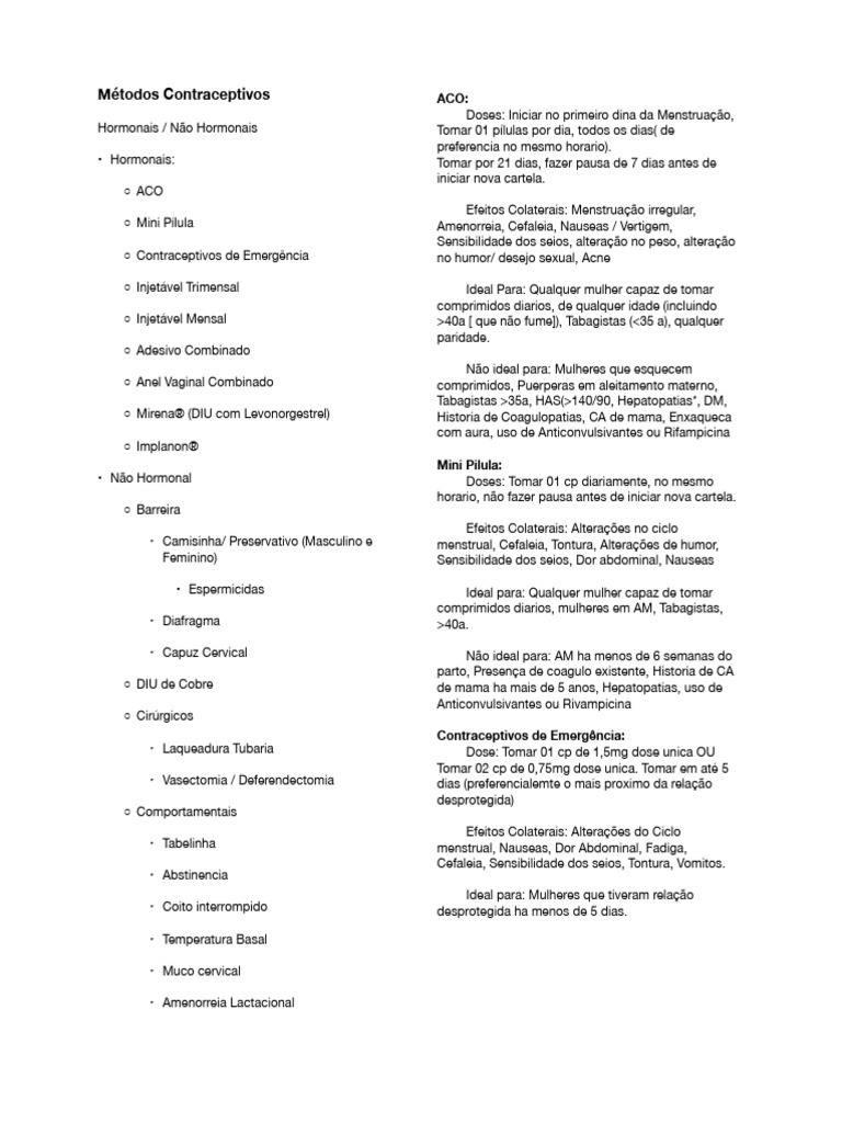 Resumo - Contraceptivos e Infertilidade | PDF | Anticoncepcionais | Pílula anticoncepcional