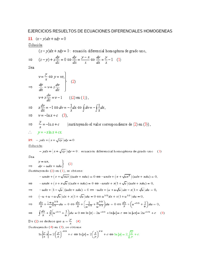 Ejercicios Resueltos de Ecuaciones Diferenciales Homogeneas | PDF