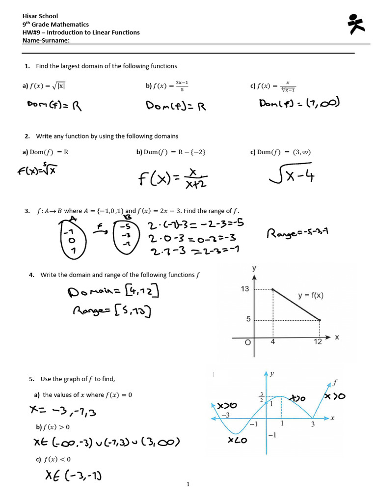 Edited - HW #08 Introduction To Linear Functions | PDF | Function (Mathematics) | Functions And ...