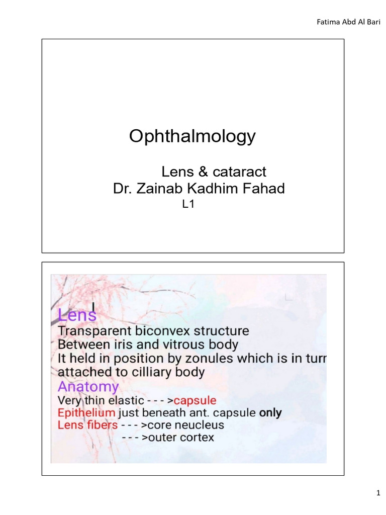Ophthalmo - Dr.Zainab L1 Lens &cataracts | PDF | Cataract | Eye