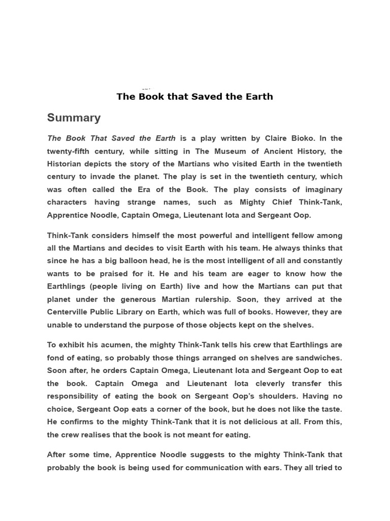 The Book That Saved Earth Summary | PDF | Mars