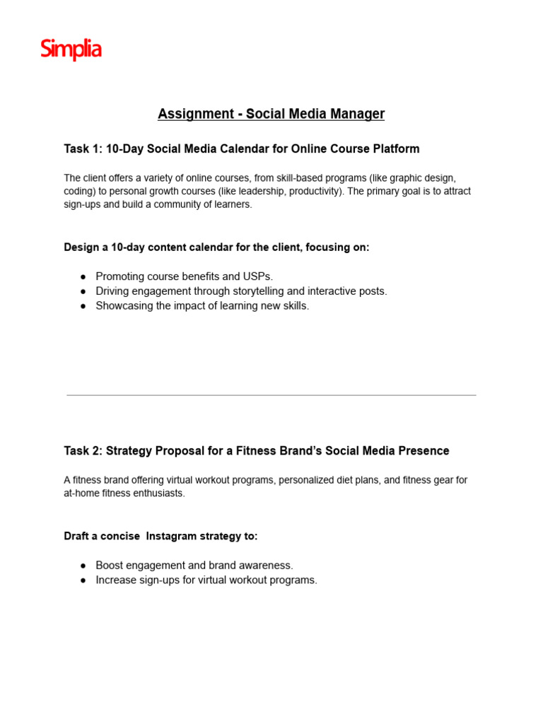 Assignment - Social Media Manager | PDF