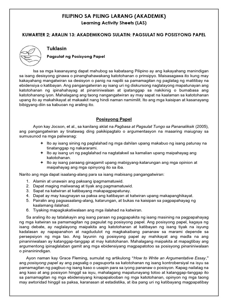 Fpl Lesson 13 Posisyong Papel | PDF