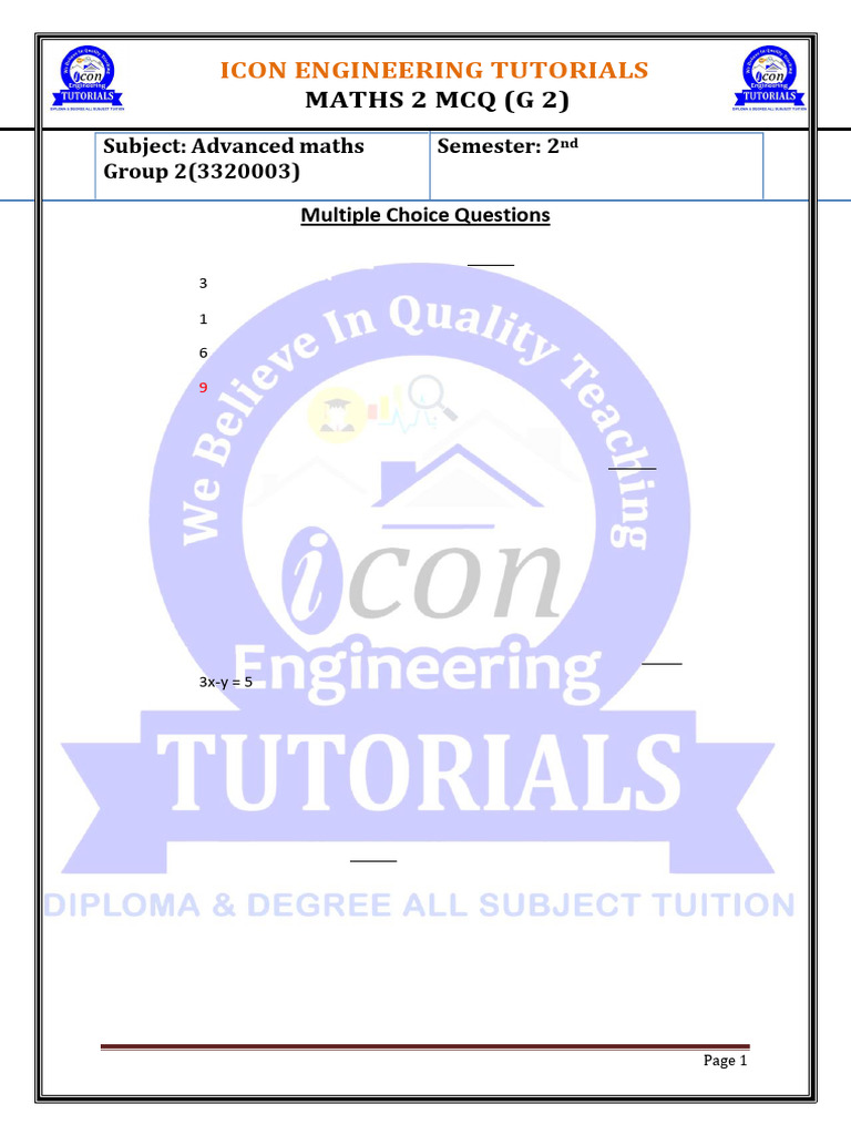 Advanced Maths MCQs for Engineering | PDF | Euclidean Geometry | Geometry