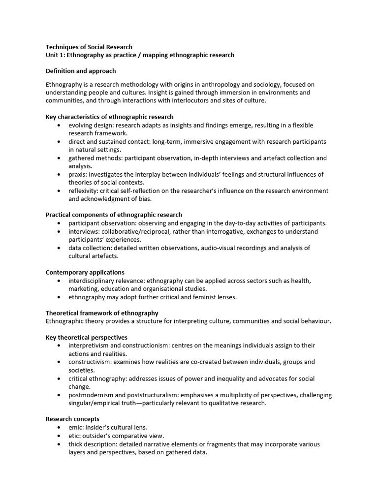 TSR Unit 1 review | PDF | Ethnography | Anthropology