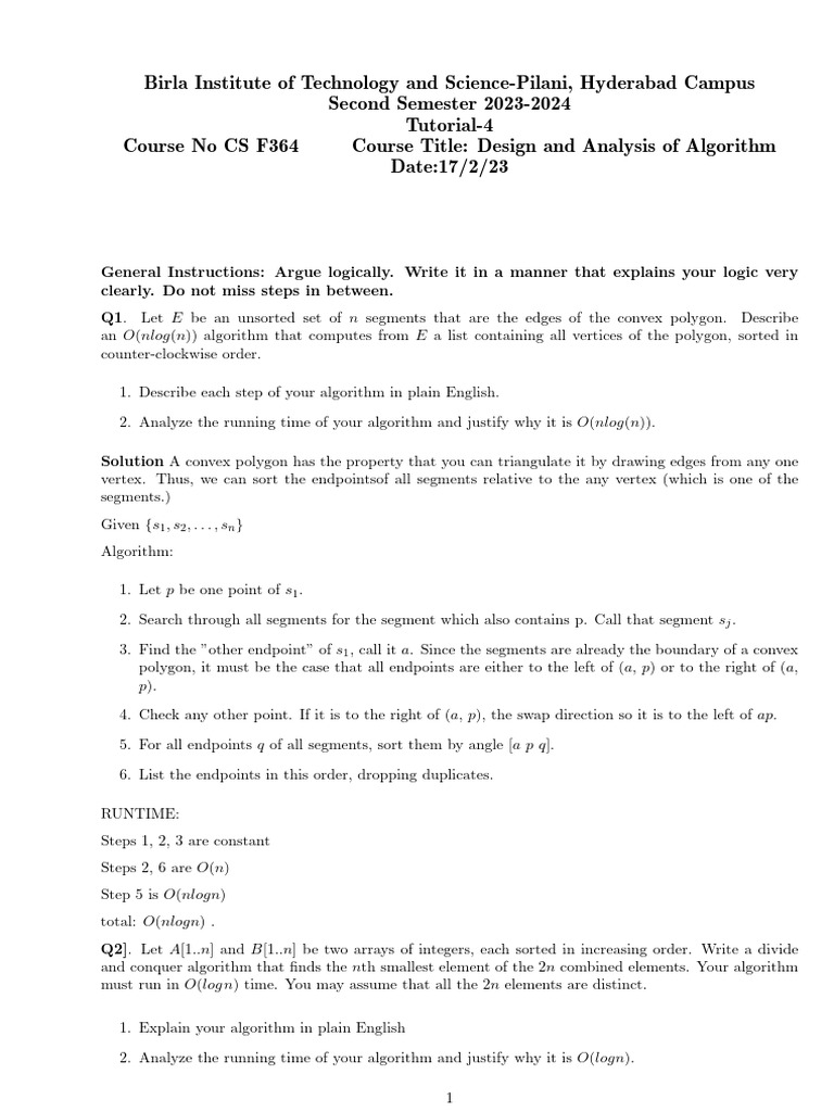 Tut 4 Solutions | PDF | Vertex (Geometry) | Time Complexity