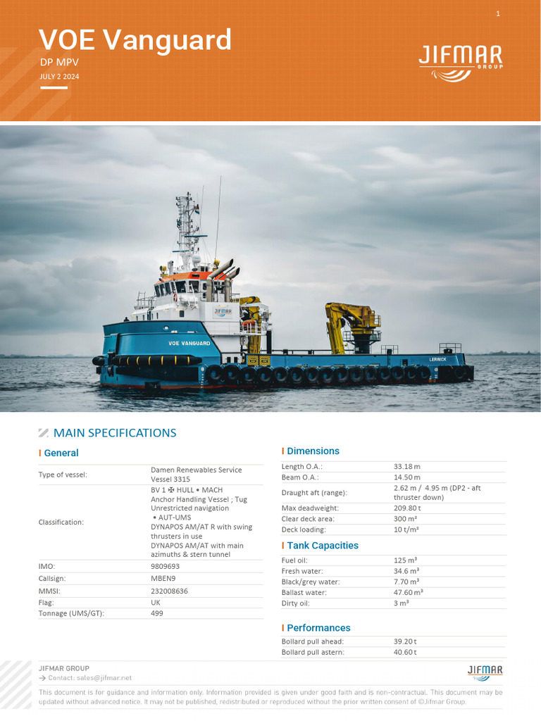 Damen Renewables Service Vessel Specs | PDF | Watercraft | Ships