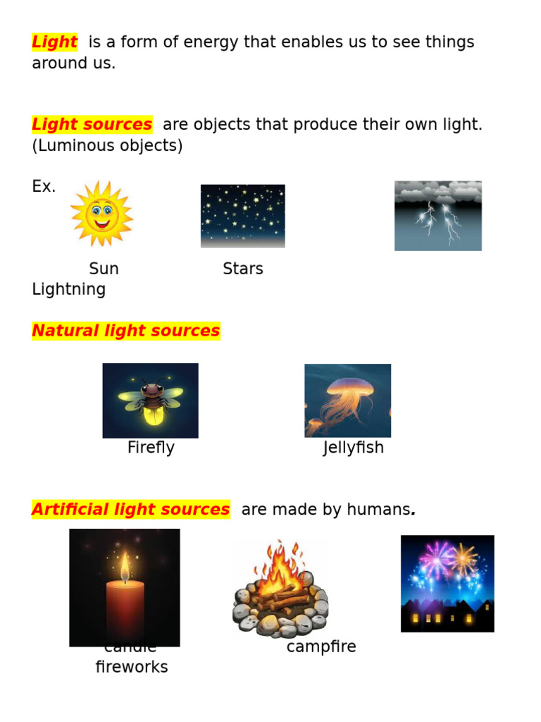 Understanding Light Sources for Kids | PDF