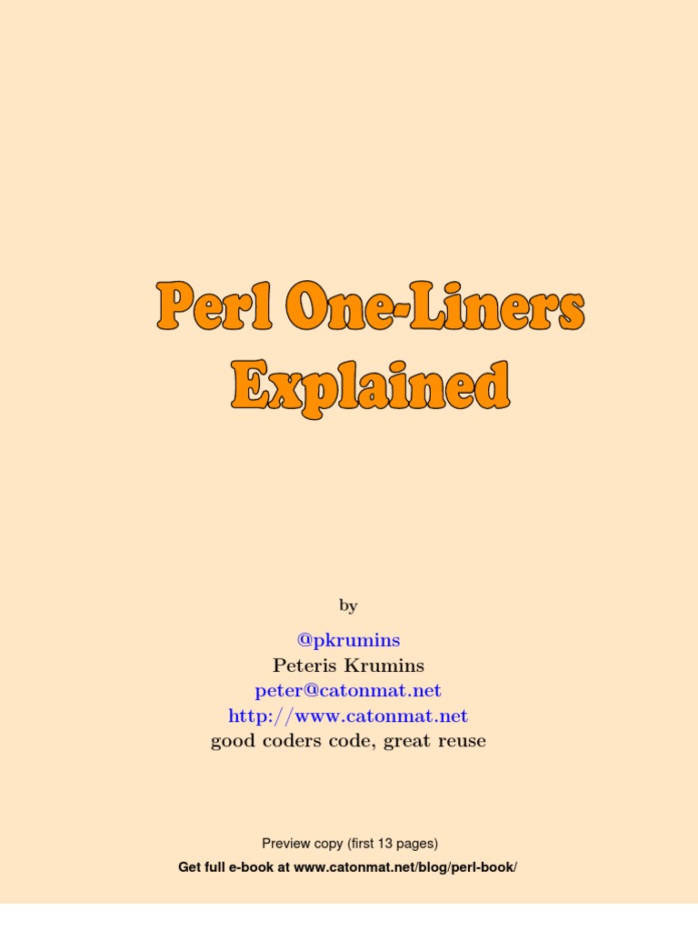 Perl One-Liners Explained (Preview Copy) | PDF | Perl | Control Flow
